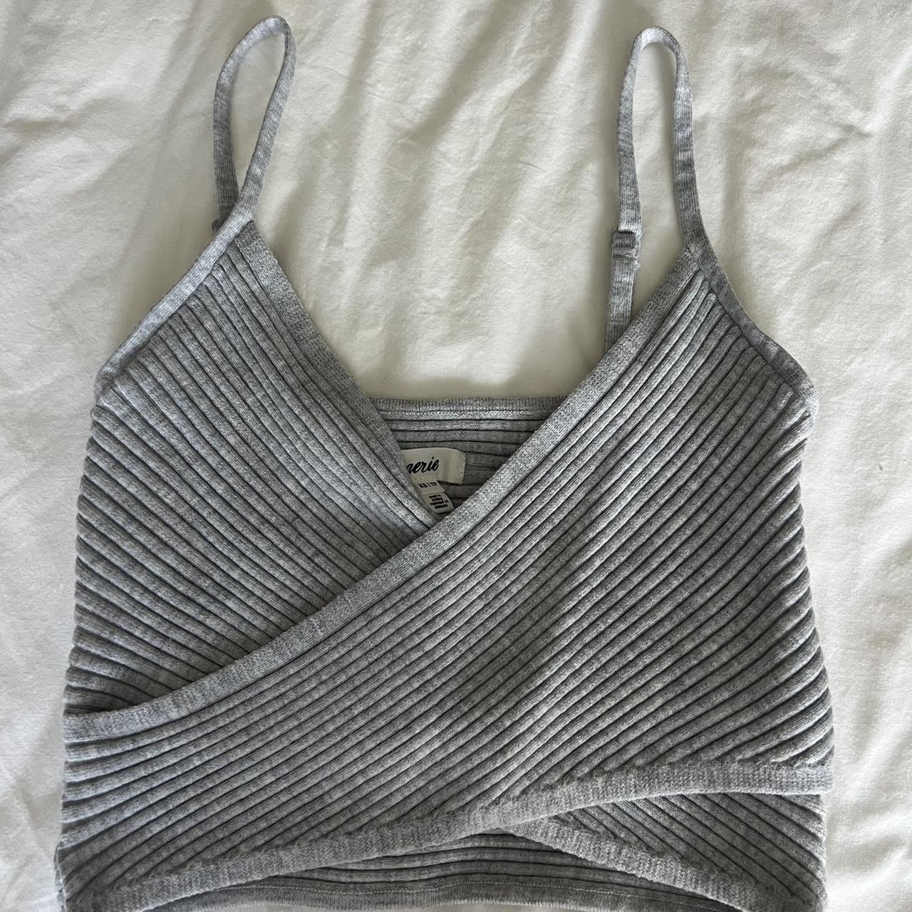 aerie grey ribbed crossover tank top size xs - Depop