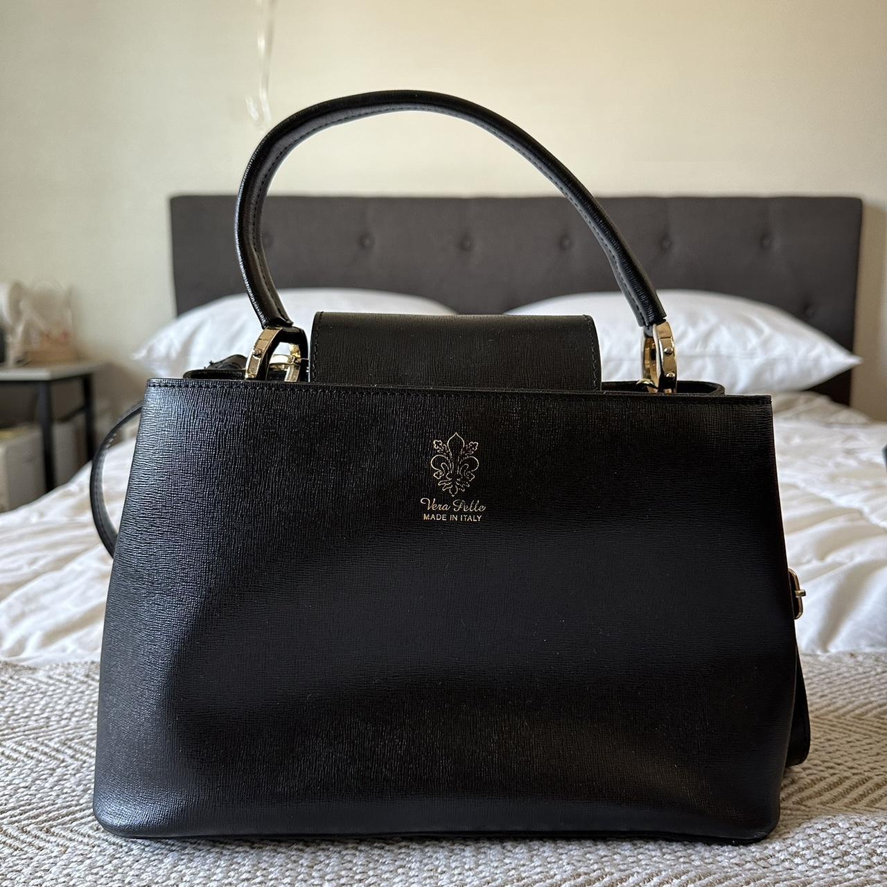 Vera Pelle Genuine Leather Italy Black Bag Handbag... - Depop