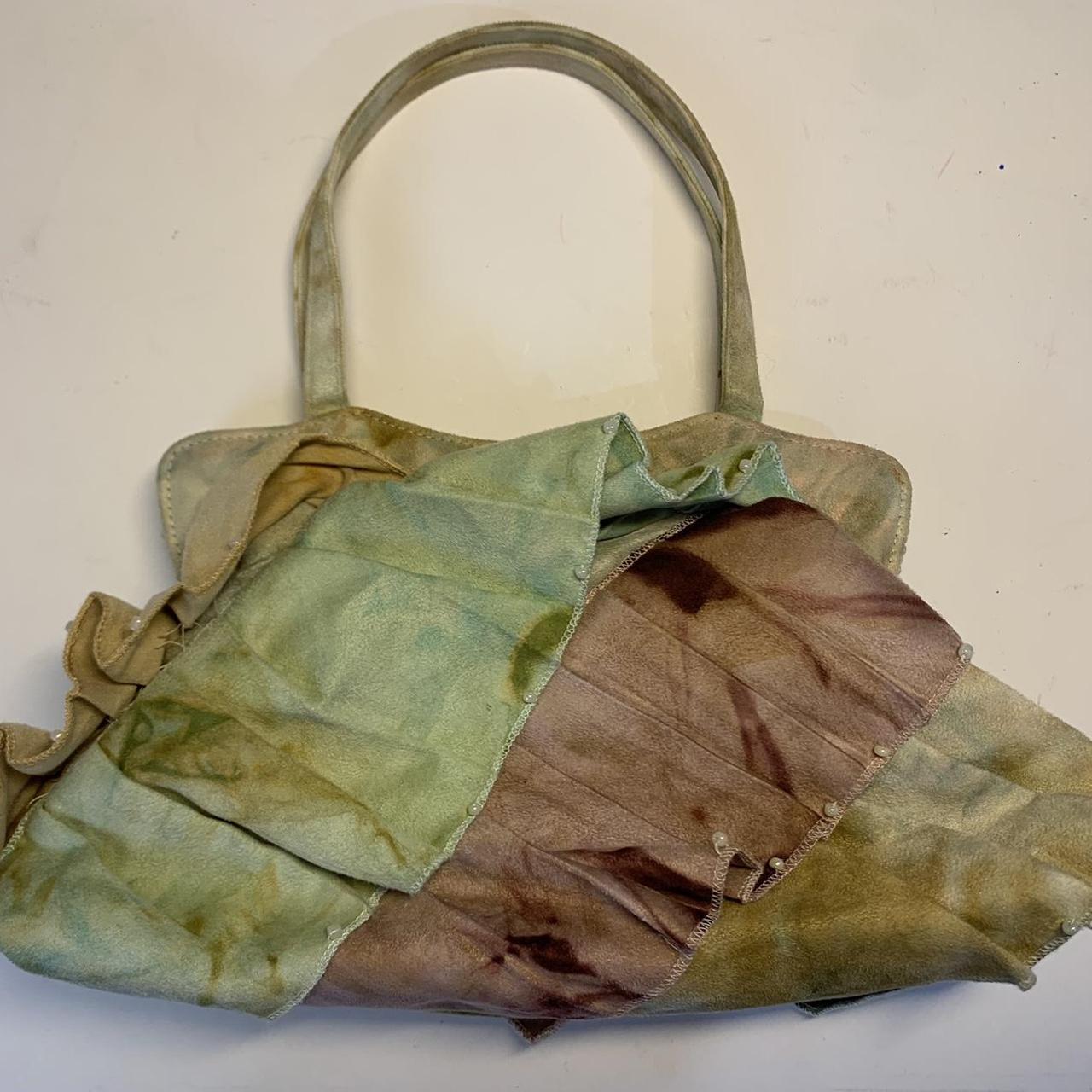 Marlo Stone Wash Faux Suede Ruffle Purse with Bead... - Depop