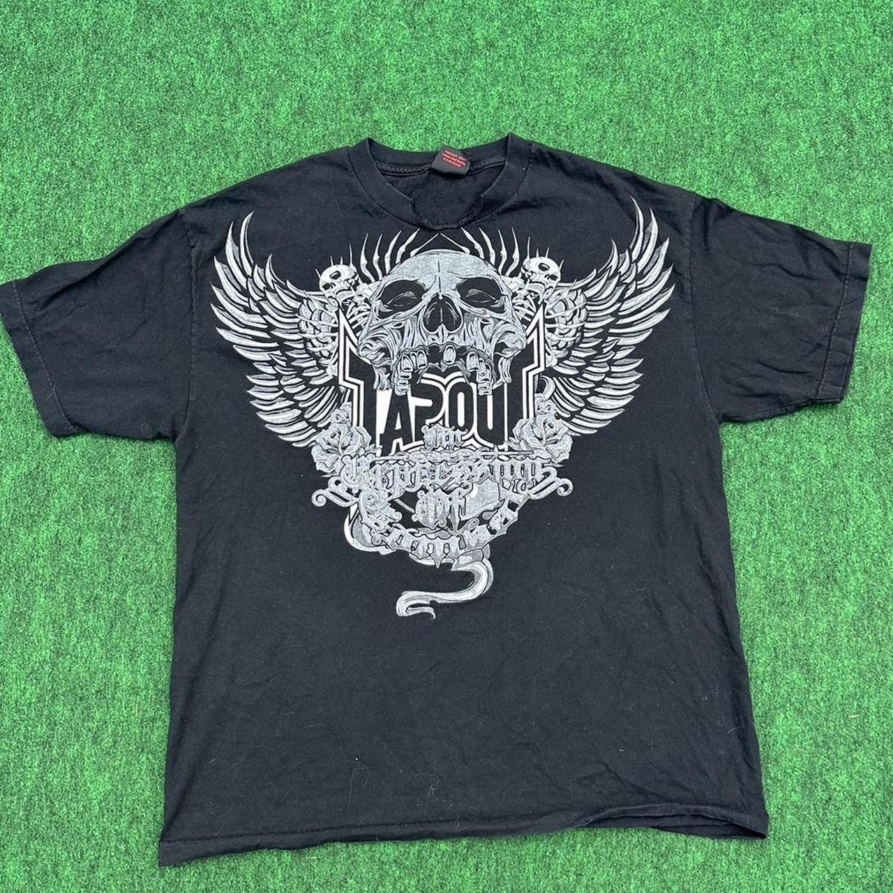 vintage black and grey skull feather tap out tee... - Depop