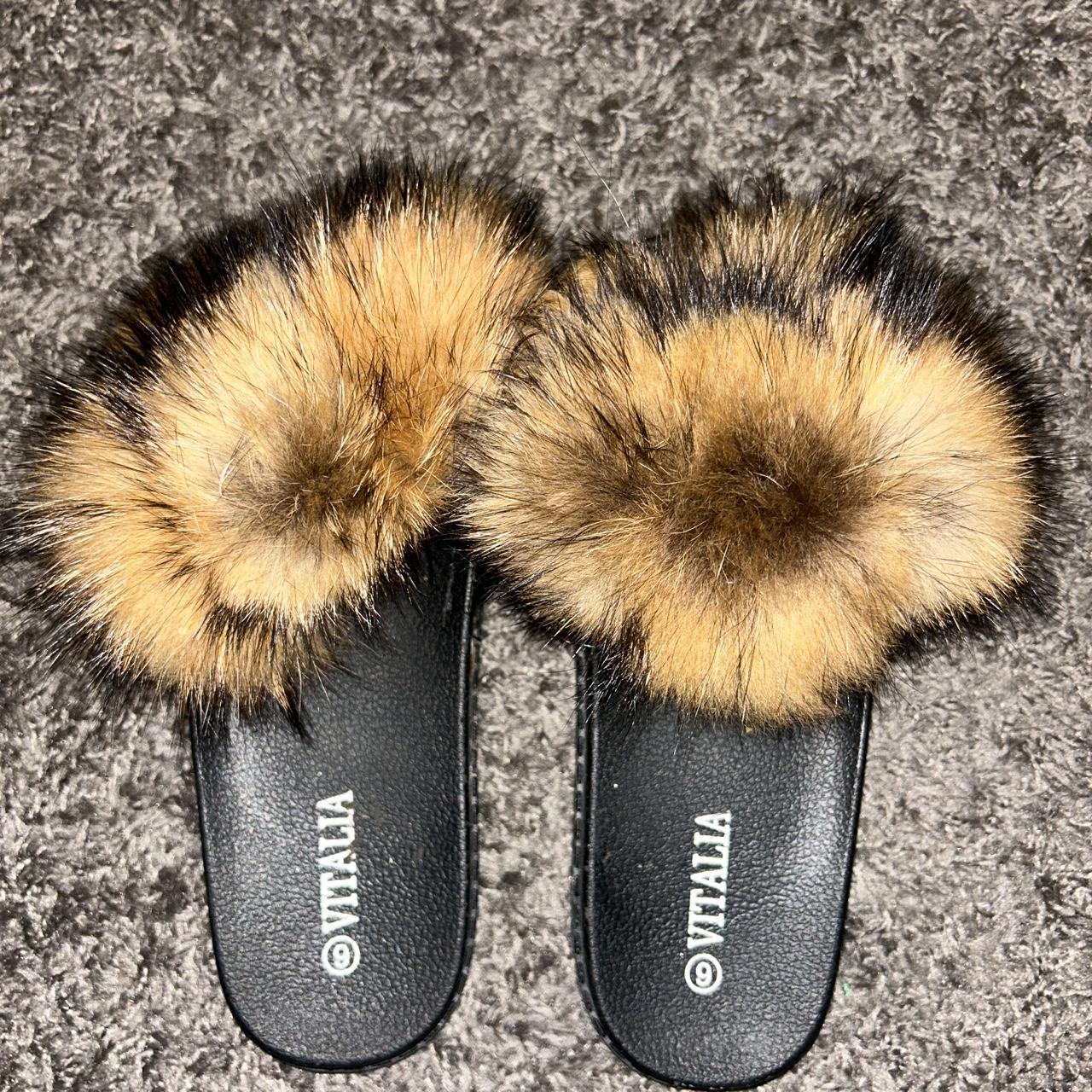 vitalia furry slides fur is extremely soft and... - Depop