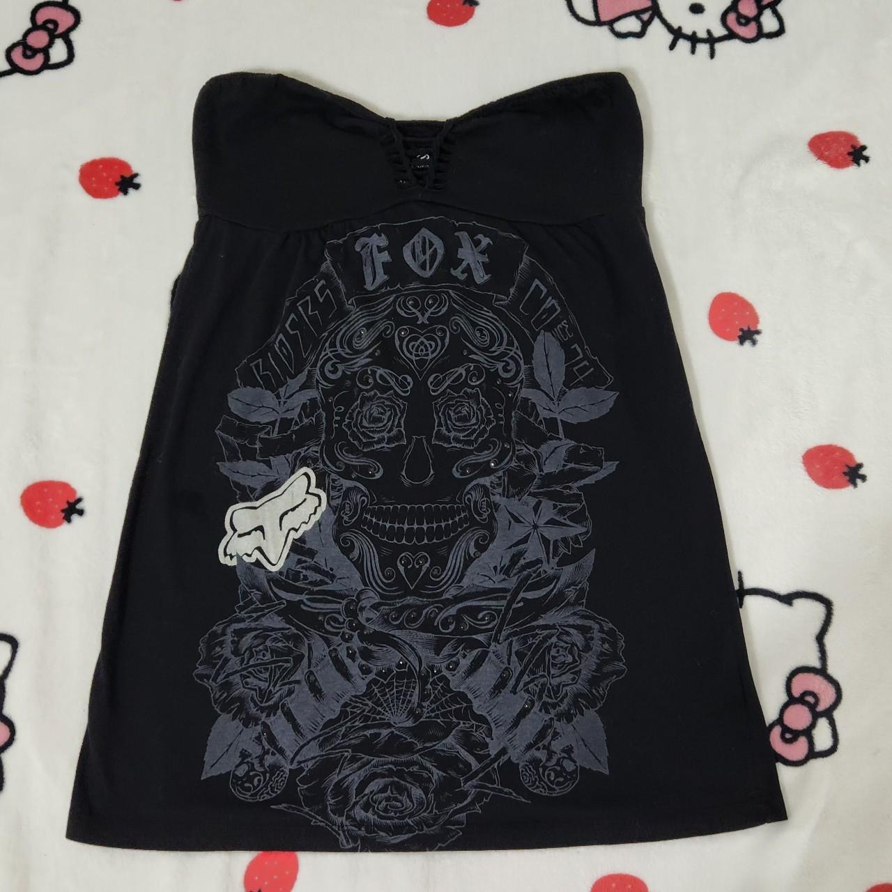 Y2k Rare Black Fox Racing strapless mini dress or... | Depop