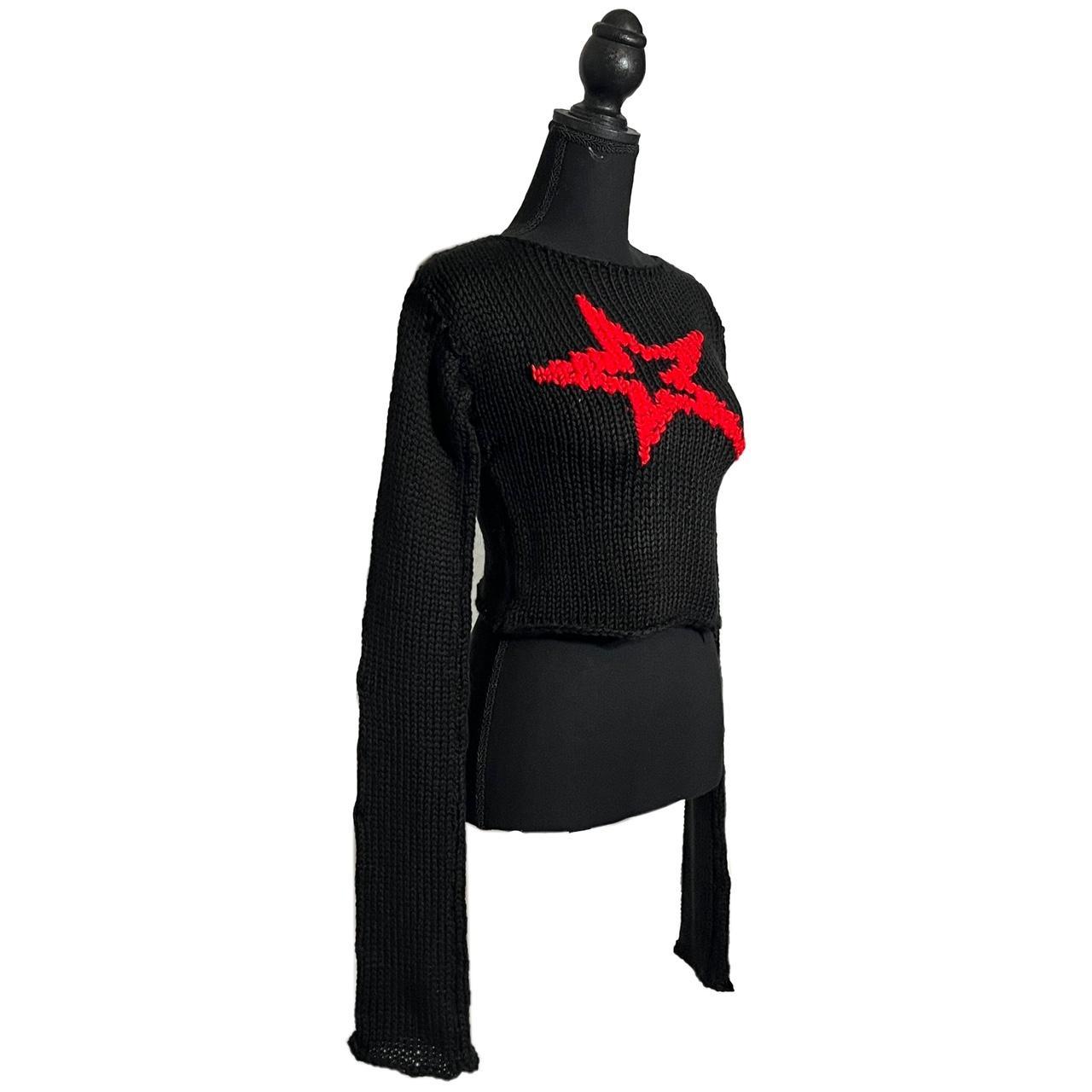 Knit black and red star long sleeve shirt. - Depop