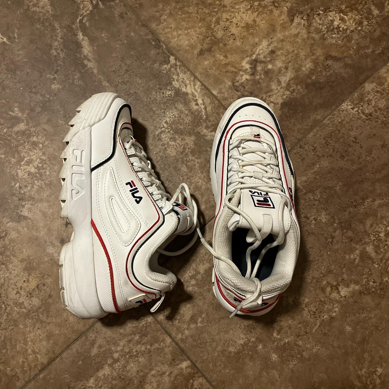 Fila Women's White and Red Trainers | Depop
