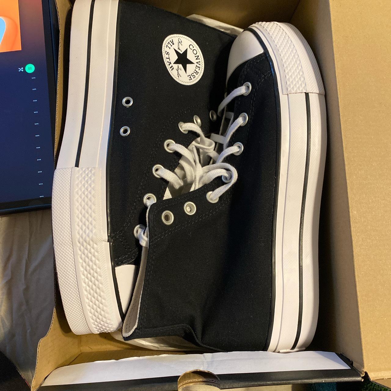 Brand new black converse platform high top... - Depop