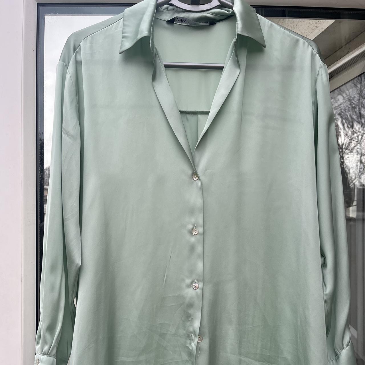 Zara mint green satin shirt. Fab for nights out. Size m - Depop