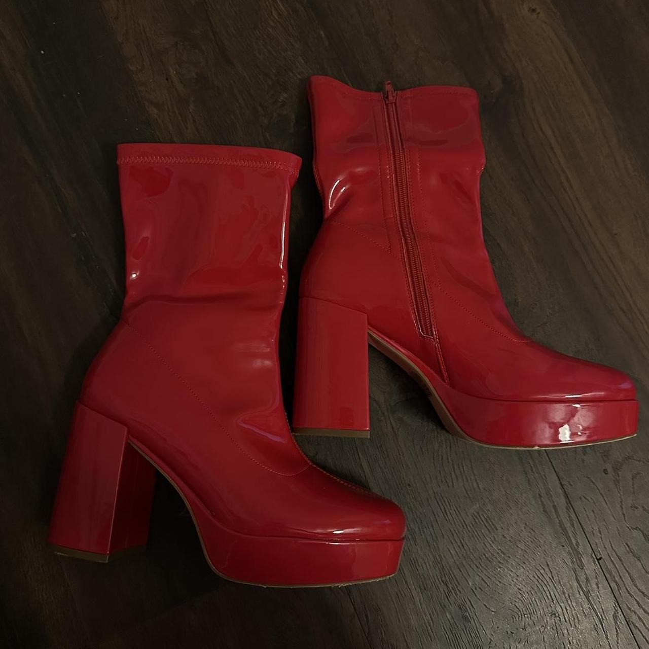 ️ red faux leather gogo boots ️ - mid calf gogo... - Depop