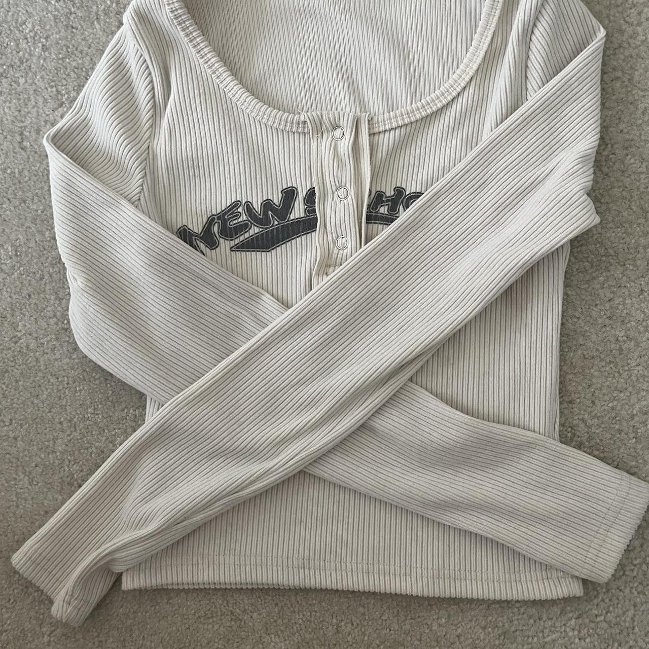 beige long sleeve acubi henley top purchased from... - Depop