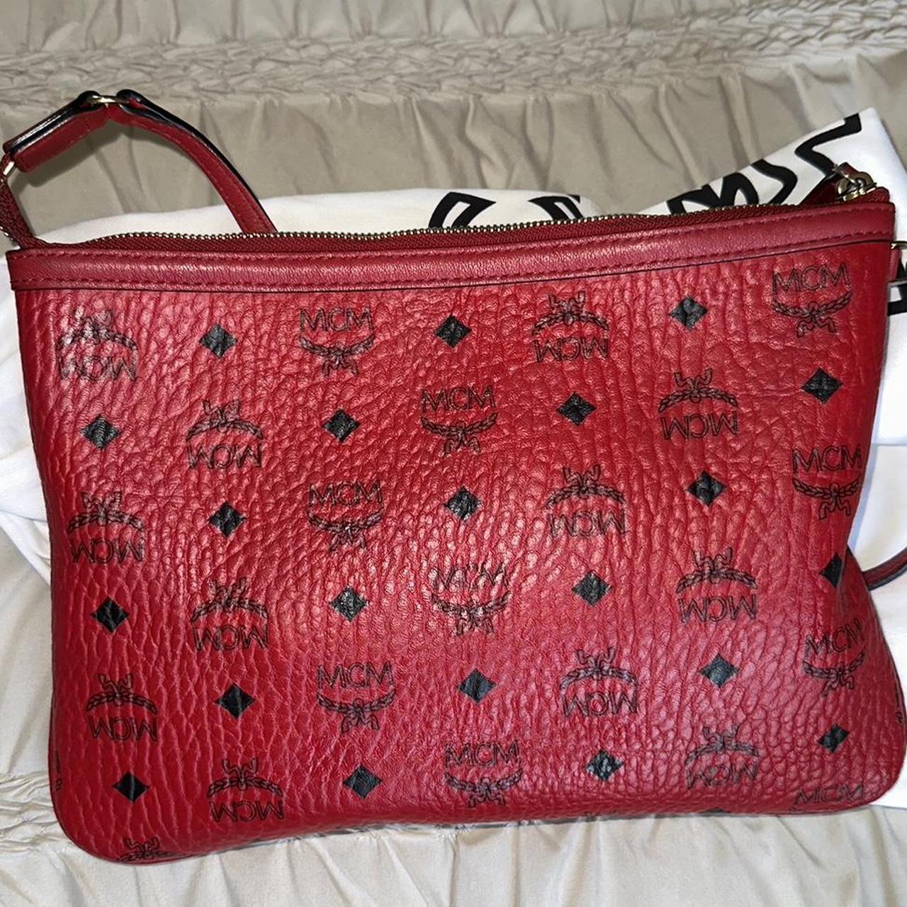 Red MCM Bag -A medium zip pouch, sculpted in Candy... - Depop
