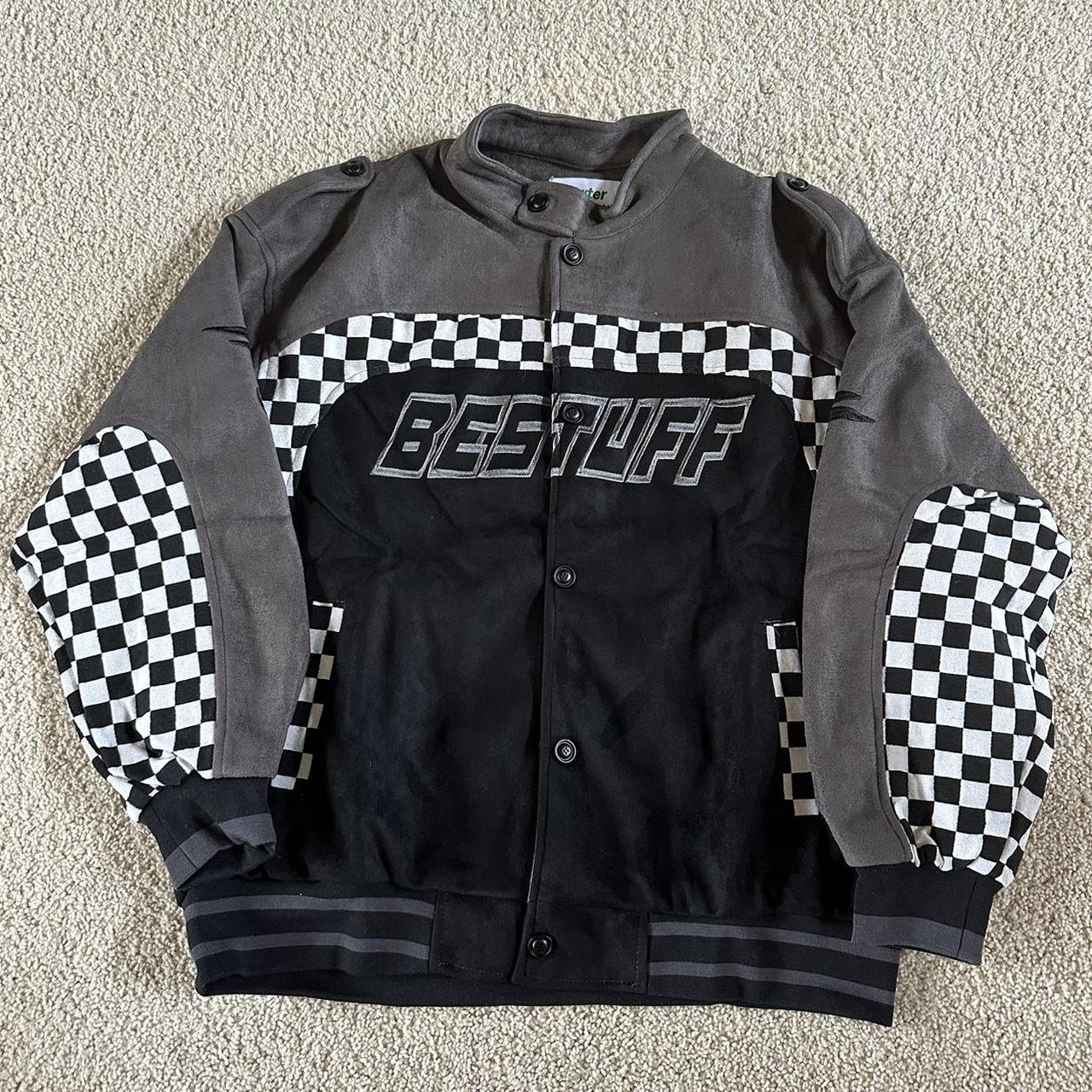 Black Grey Checkered Racing Jacket Brand new, never... - Depop