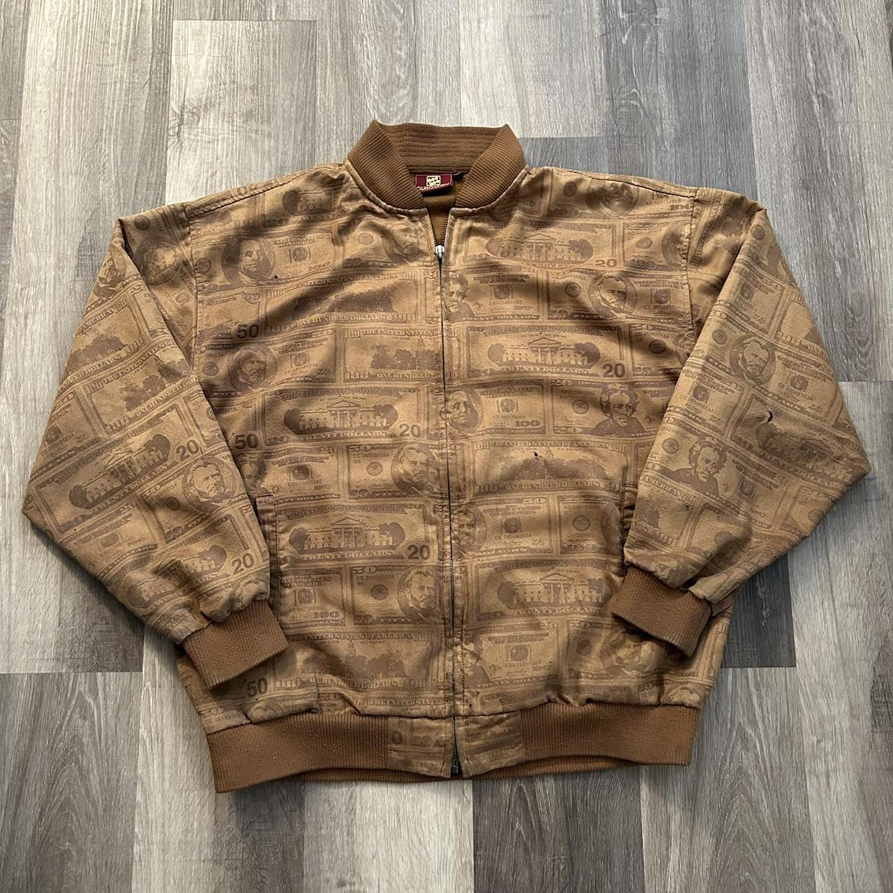 Burgundy Money Brown Leather Sweater Brown Zip... - Depop