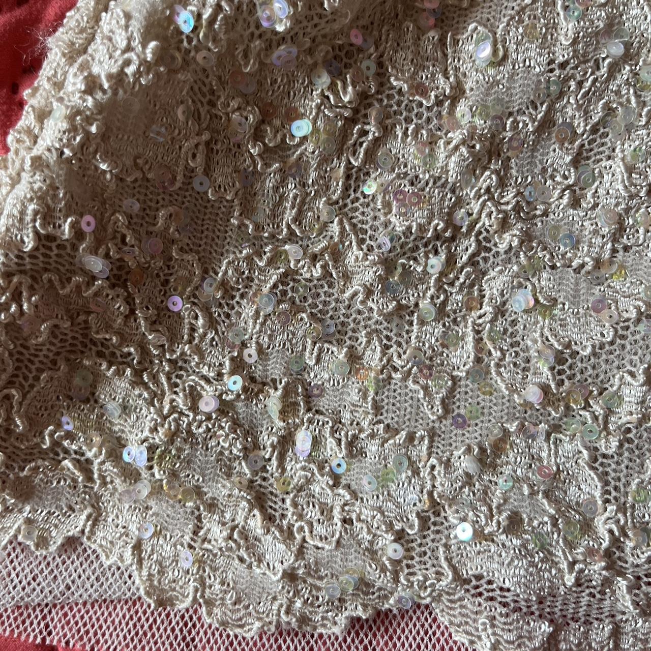 Absolute gem- pale gold lace tank top with beading... - Depop