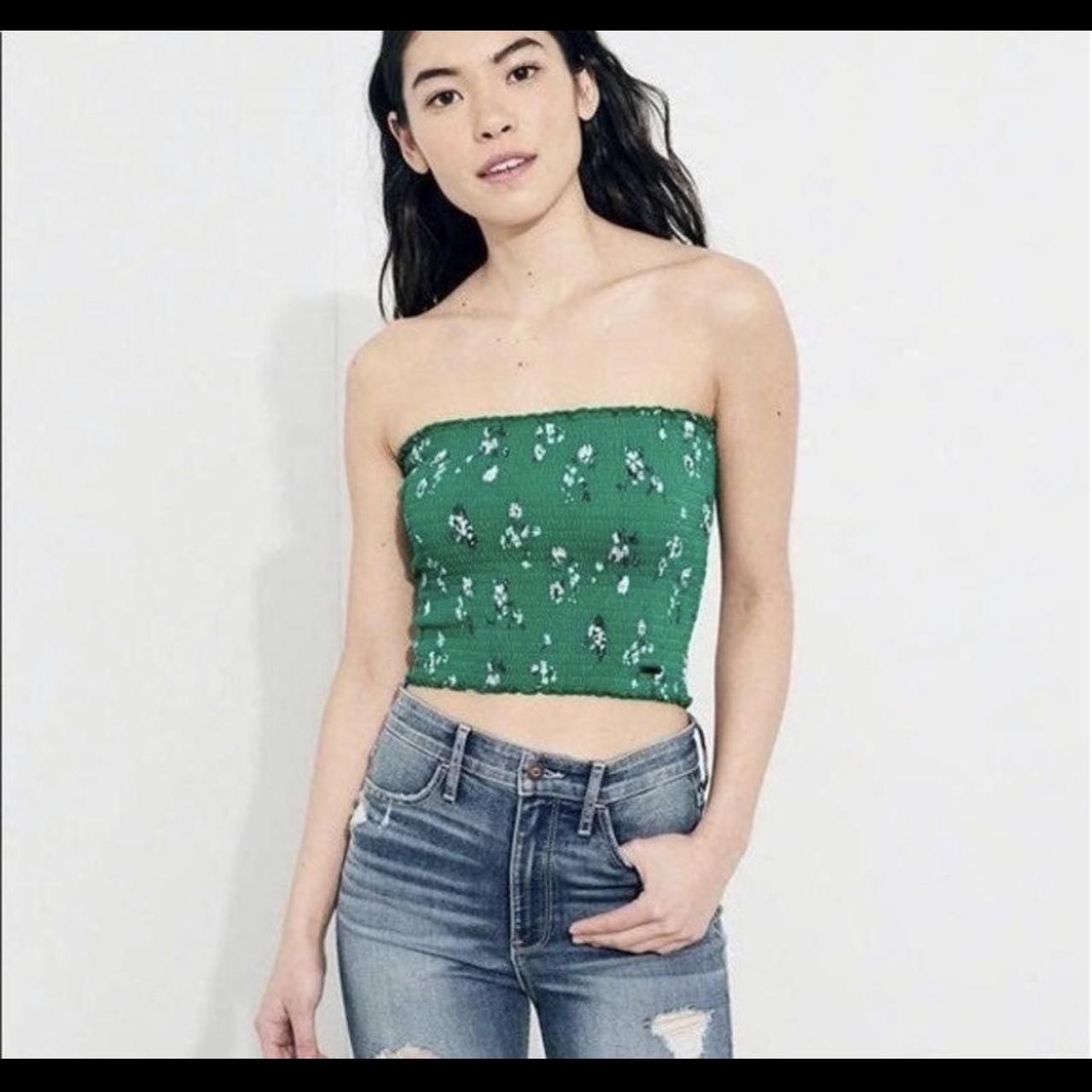 Hollister Green Floral Tube Top Size Xs New