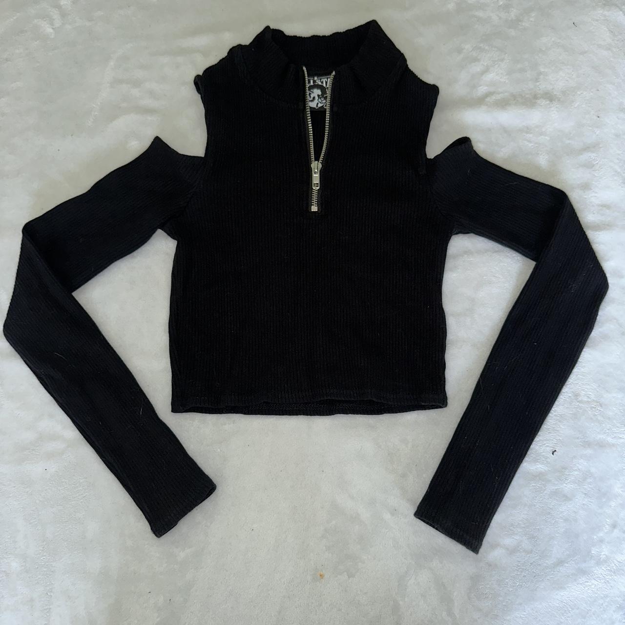 Black Killstar open shoulder long sleeve crop top.... - Depop
