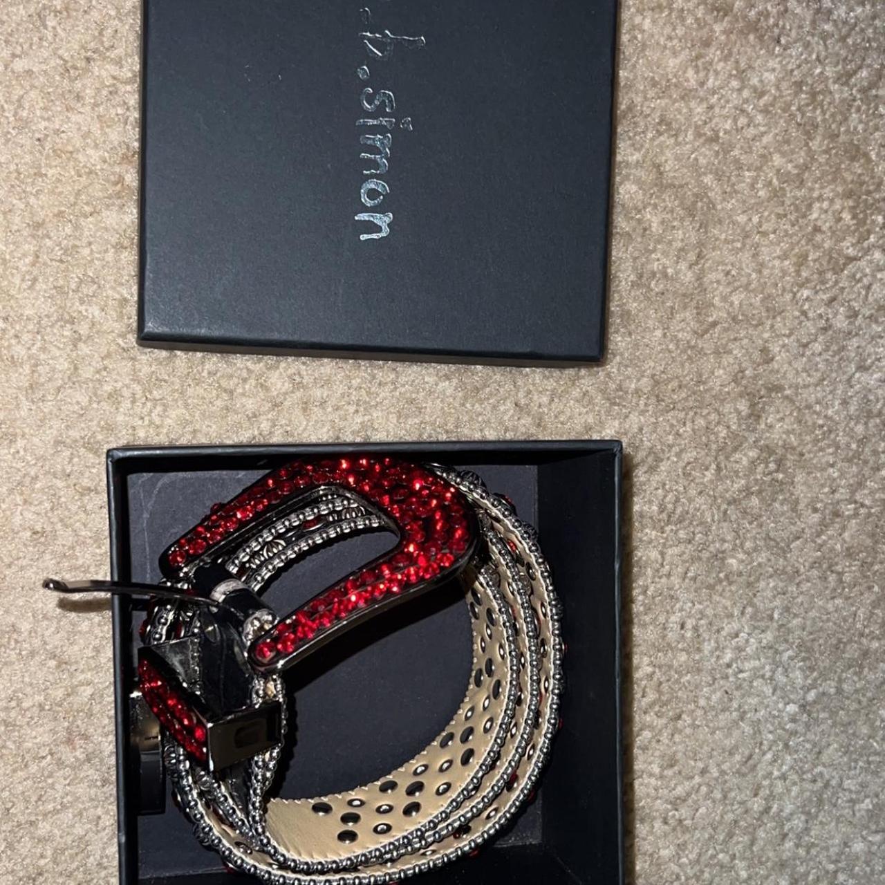 Red and black bb Simon belt Size L Comes with... - Depop