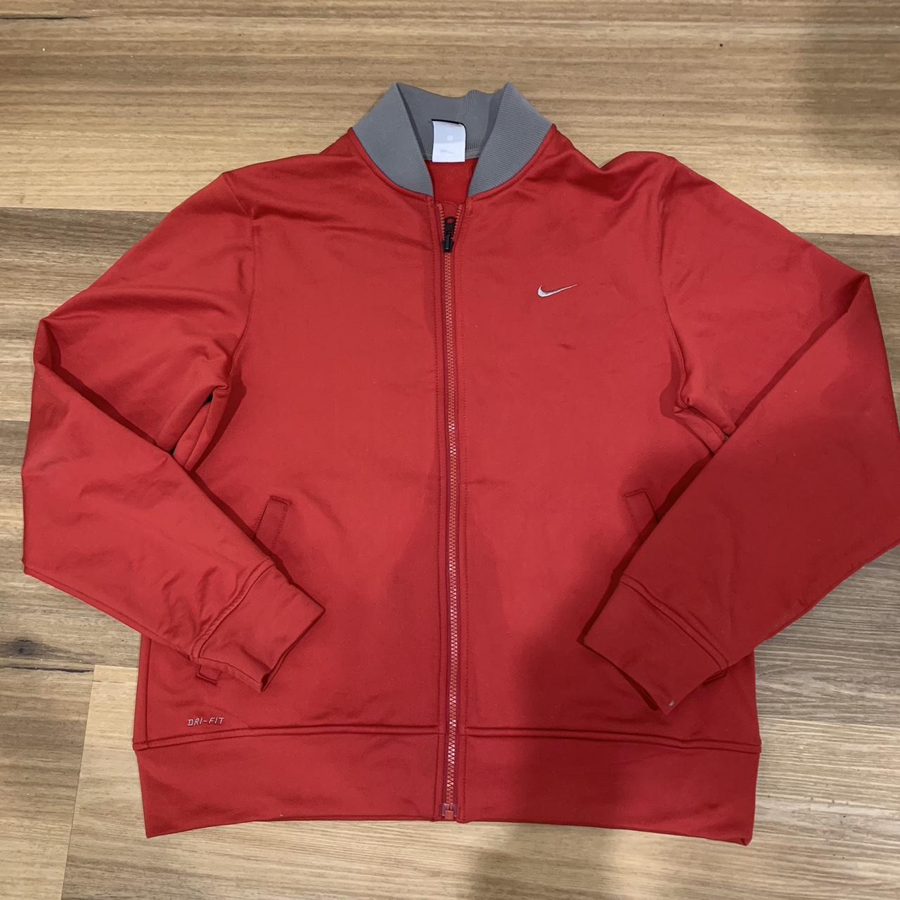 Nike 00’s red and grey zip up jacket DRIFIT Size... - Depop