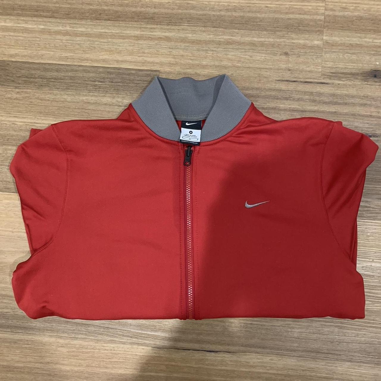 Nike 00’s red and grey zip up jacket DRIFIT Size... - Depop