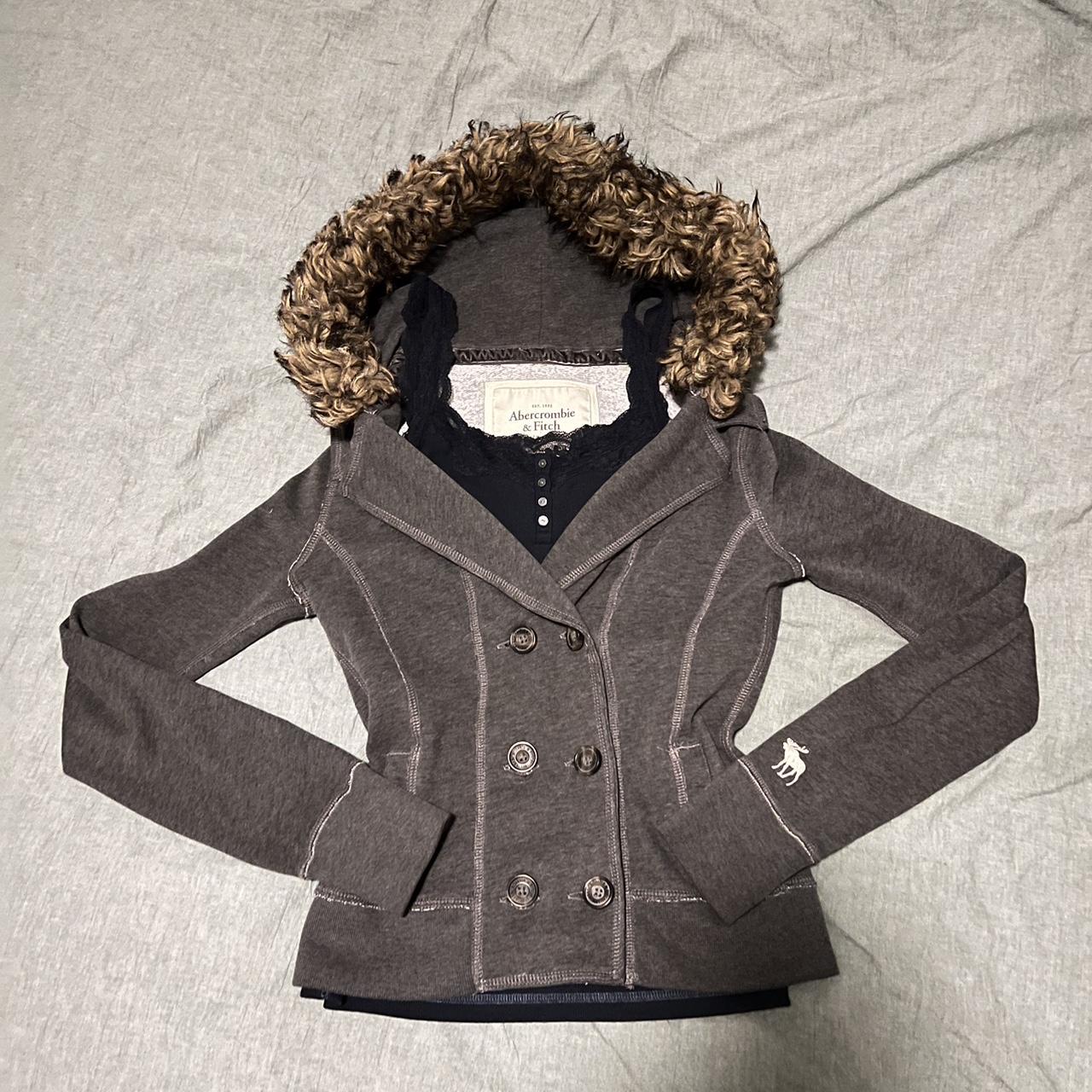 Y2K Gray Abercrombie Fur Trim Jacket - super... - Depop