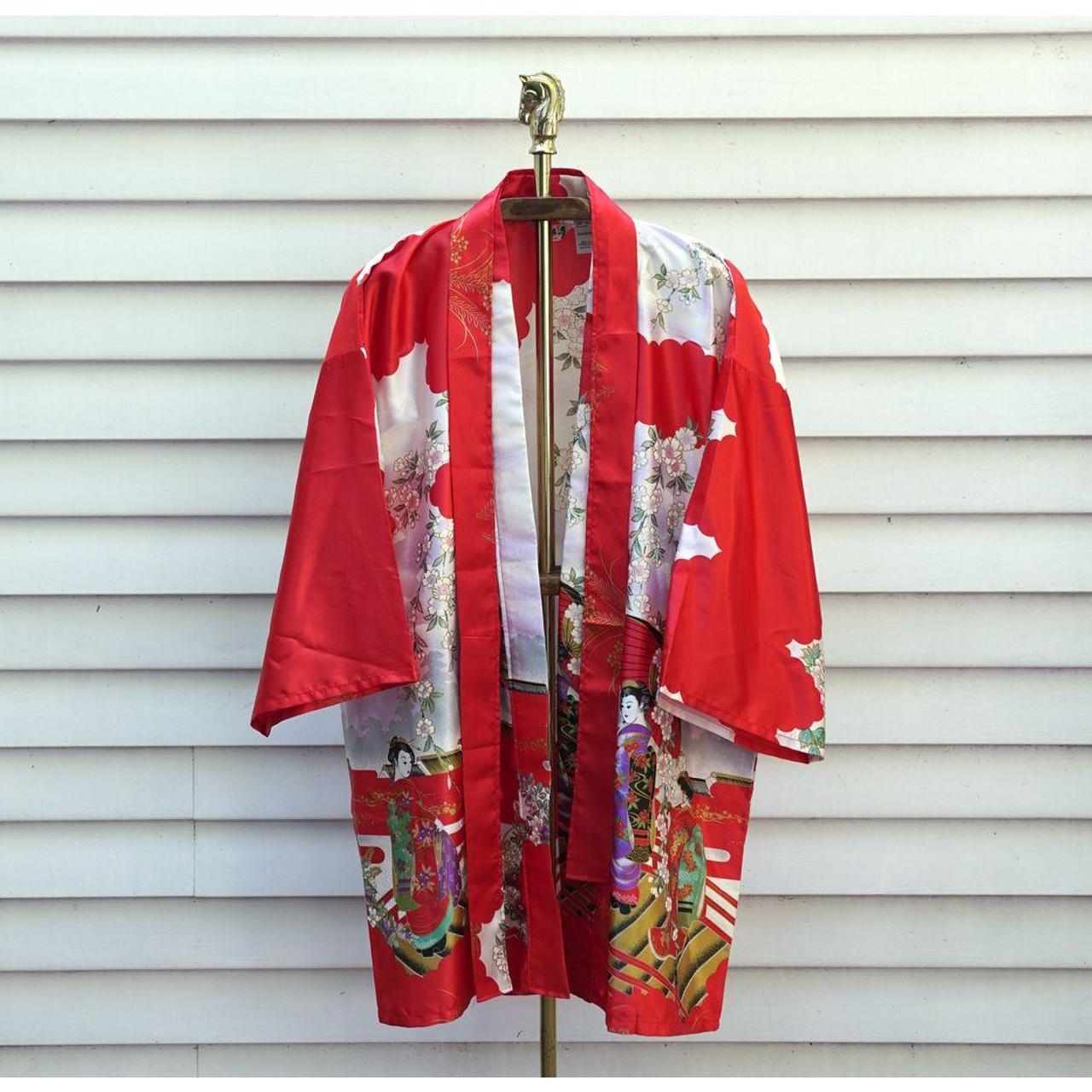 Women's Red and White Robe | Depop