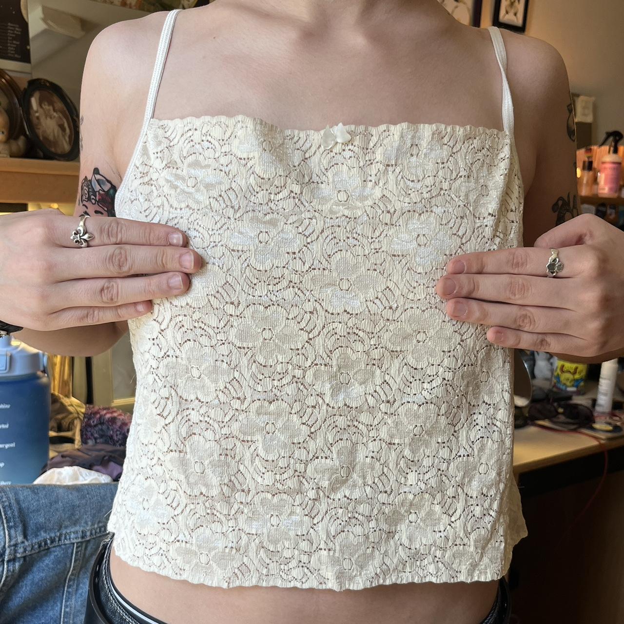 darling vintage sheer cream colored lace cami.... | Depop