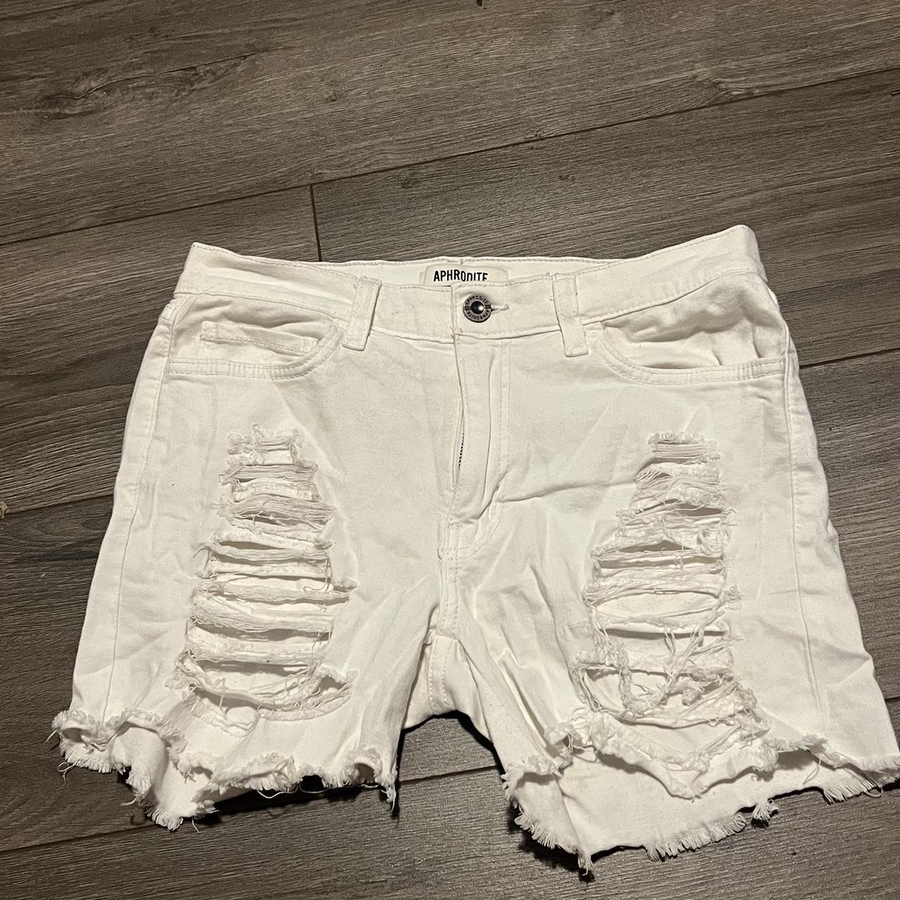 White denim Shorts ripped Large - Depop