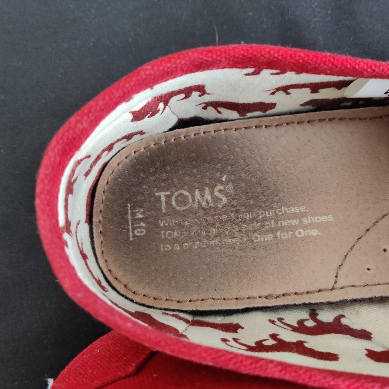TOMS Men's Classic Canvas Slip-On shoes in red, worn... - Depop