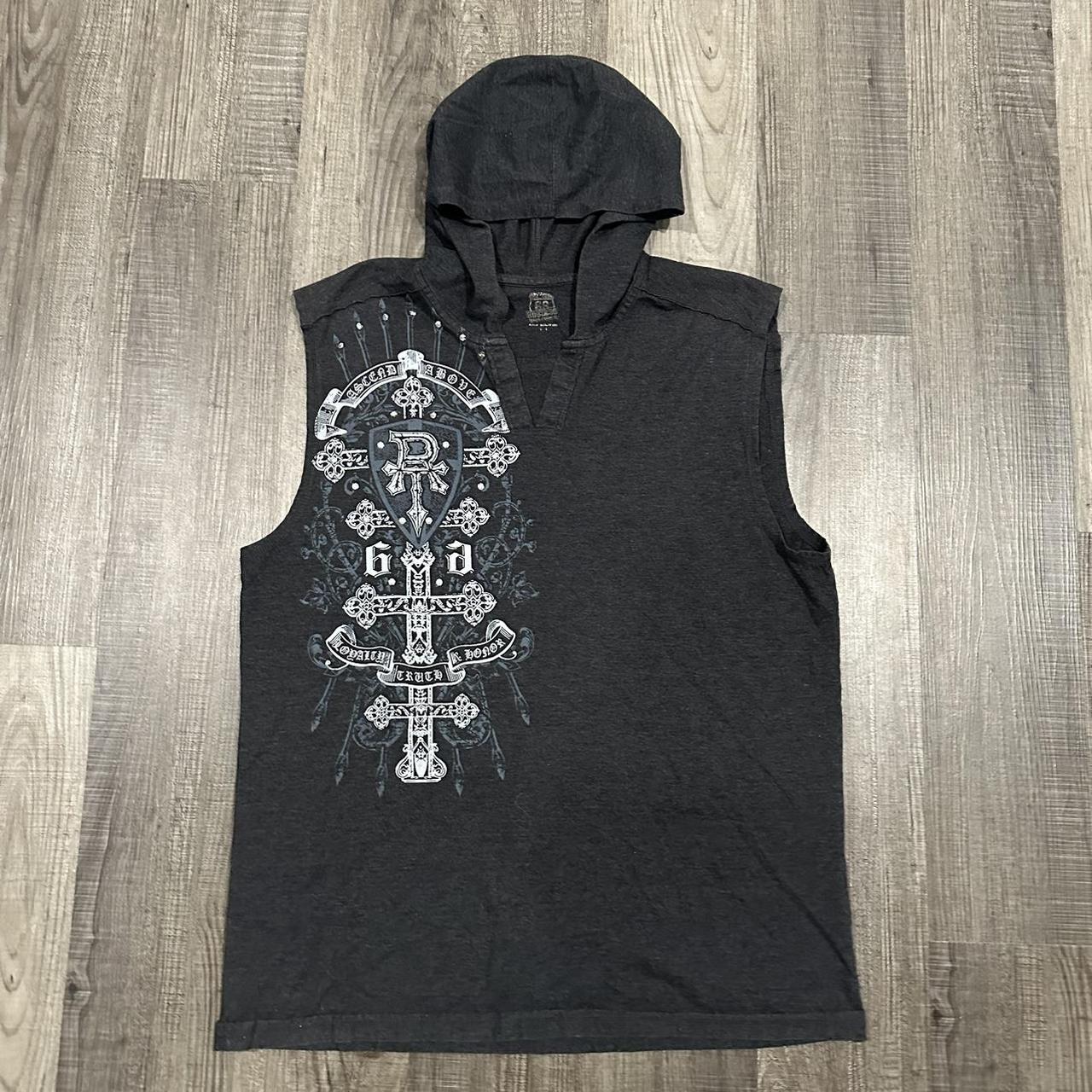 Y2K Route 66 Sleeveless hooded T -Size L -Condition... - Depop