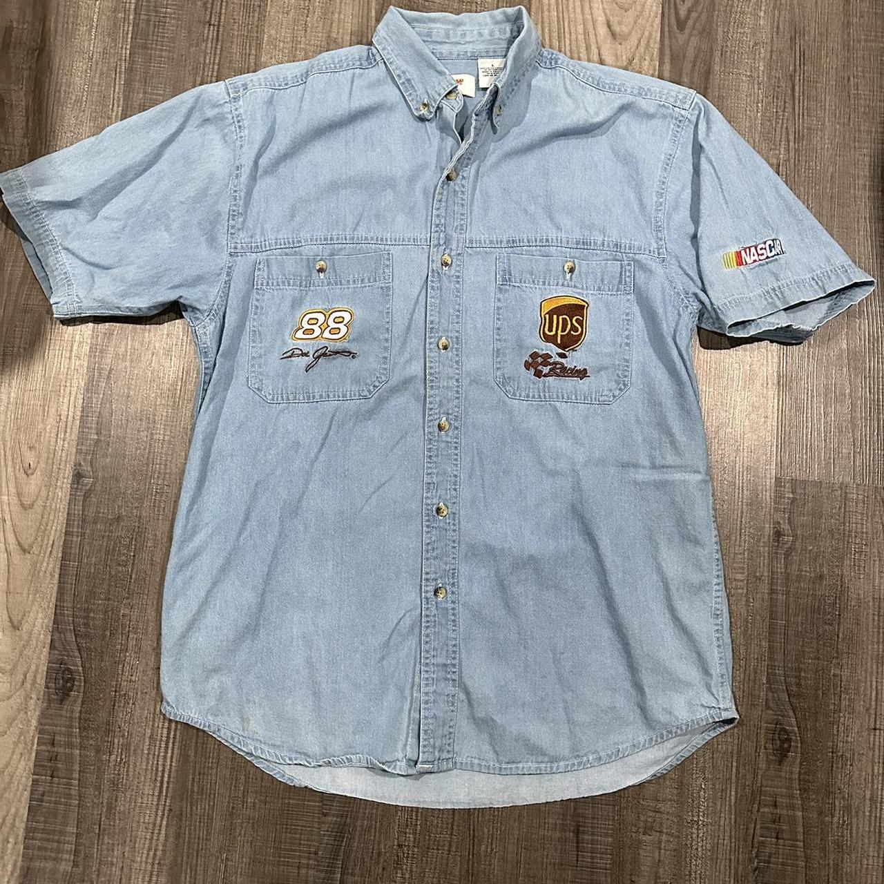 Vintage UPS NASCAR Denim Button up -Size... - Depop
