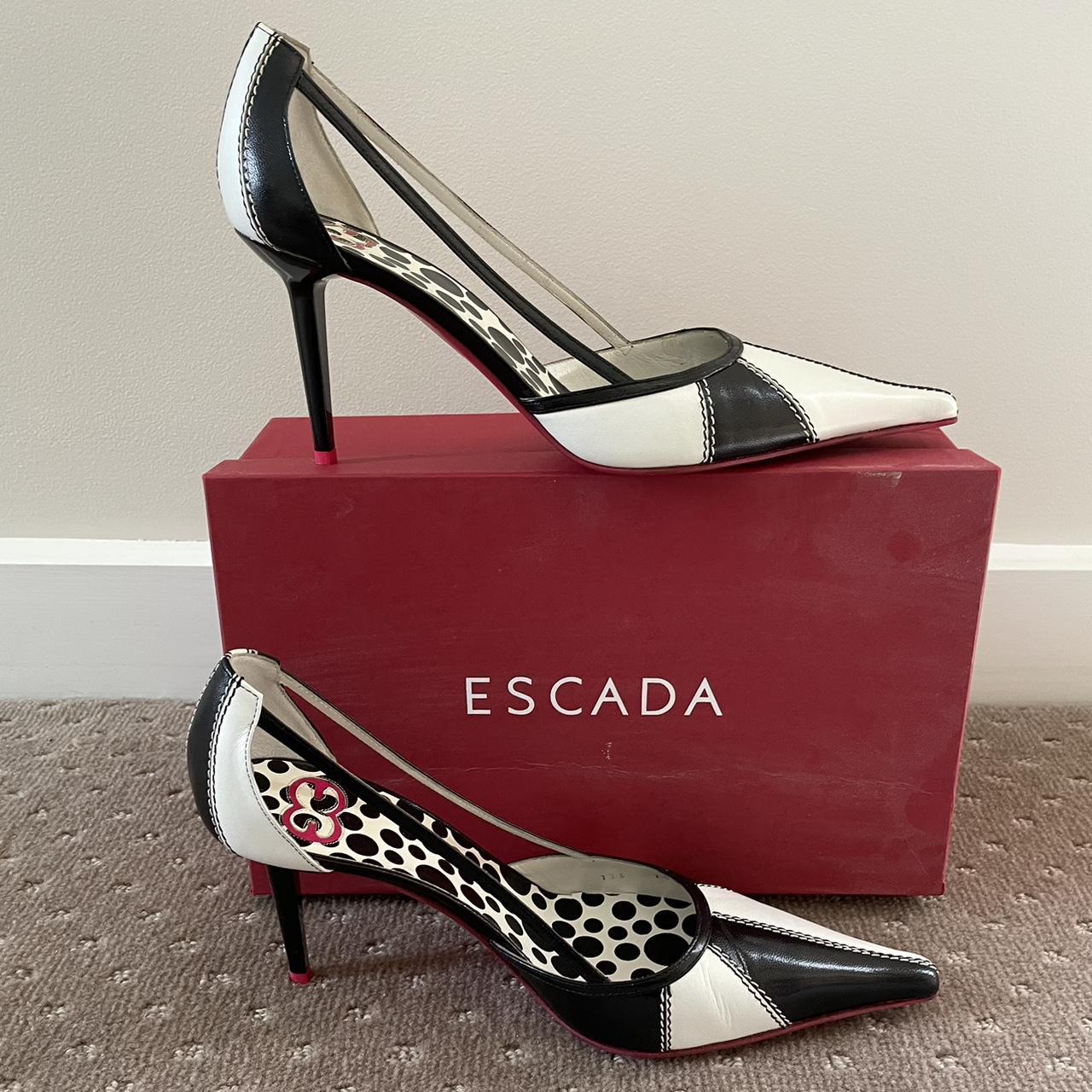 Black and white striped Escada heels - worn once - Depop