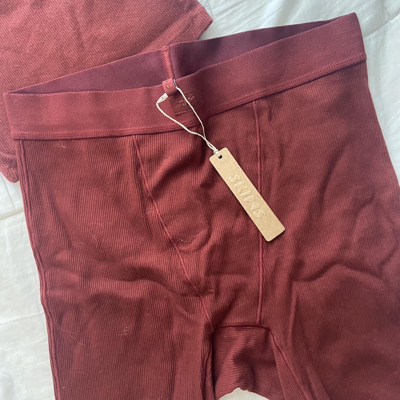 Skims ribbed tank and boxer set in maroon (size... - Depop