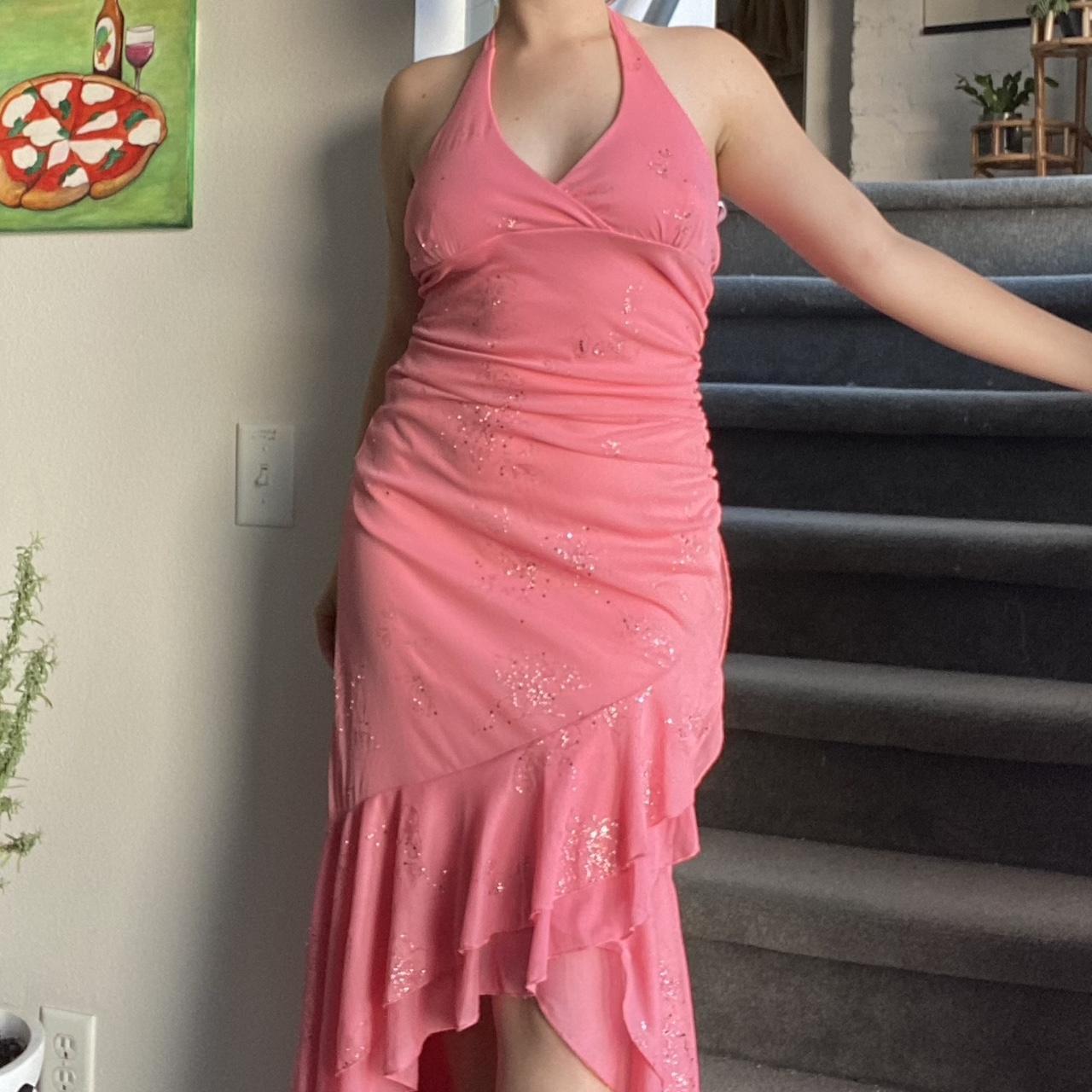 Vintage Pink Halter Dress With Glittery Detailing Depop