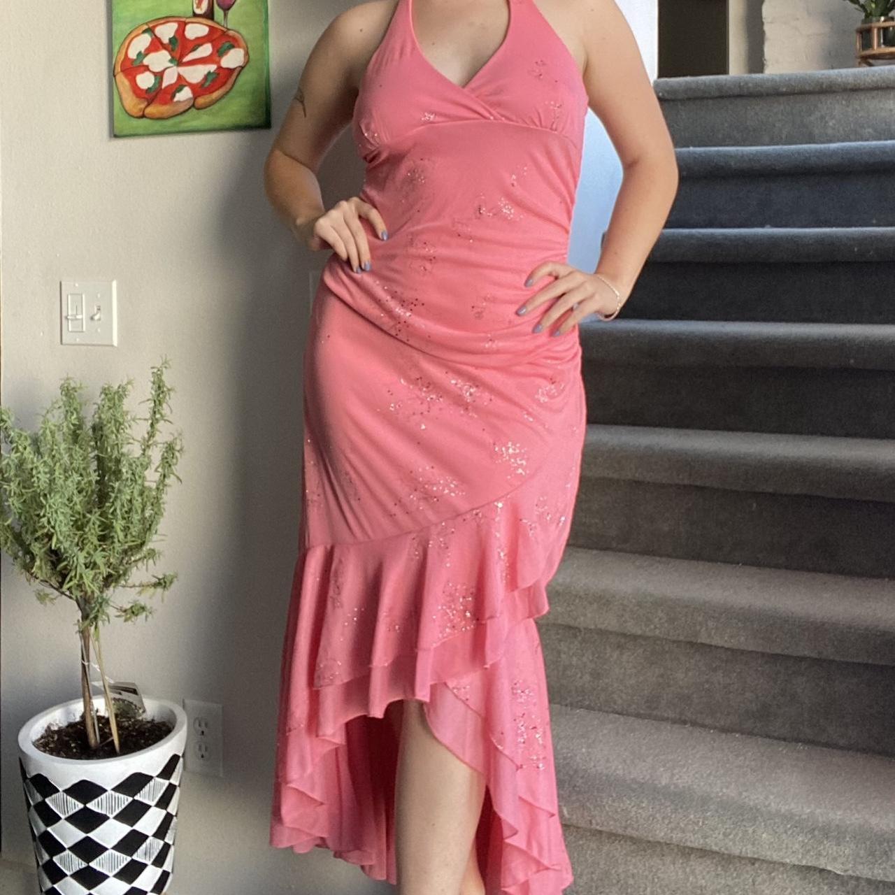 Vintage Pink Halter Dress With Glittery Detailing Depop