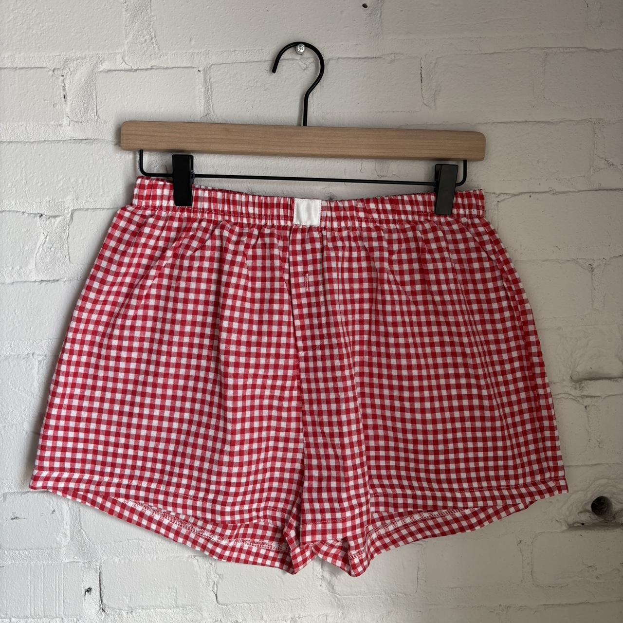 Red and White Checker Boxer Shorts Size medium,... - Depop