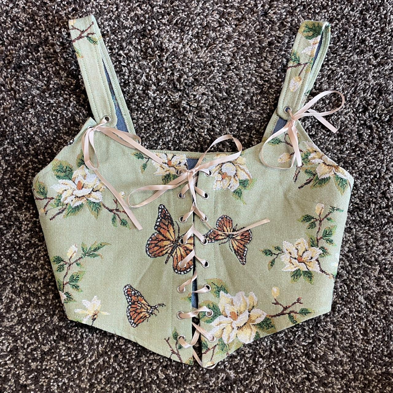 Green butterfly corset top SMALL 🦋 Tried on but... - Depop