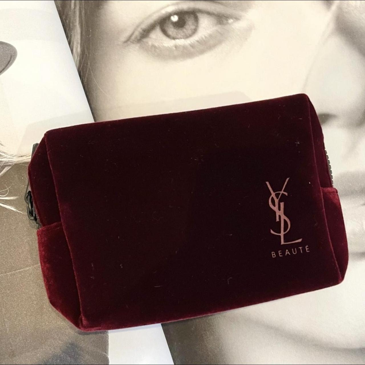 YSL Burgundy Velvet Cosmetic Bag Zip around... - Depop