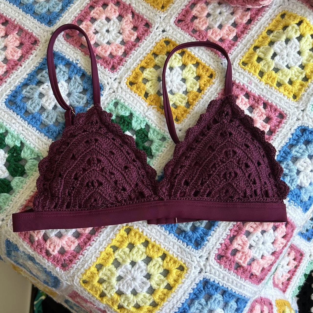 Barely used maroon crochet swim top with adjustable... - Depop
