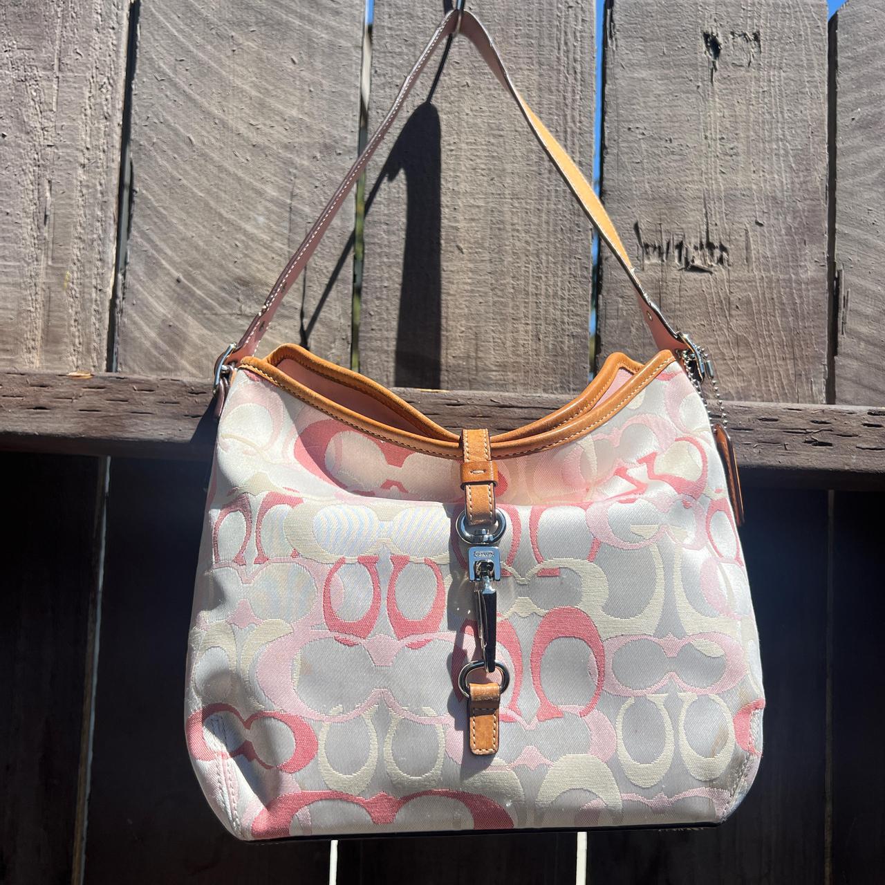 Coach y2k pink canvas shoulder bag - Depop