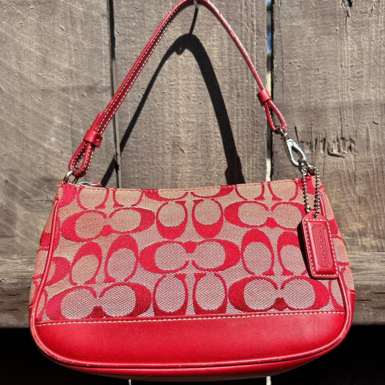 Coach red canvas y2k shoulder bag mini - Depop