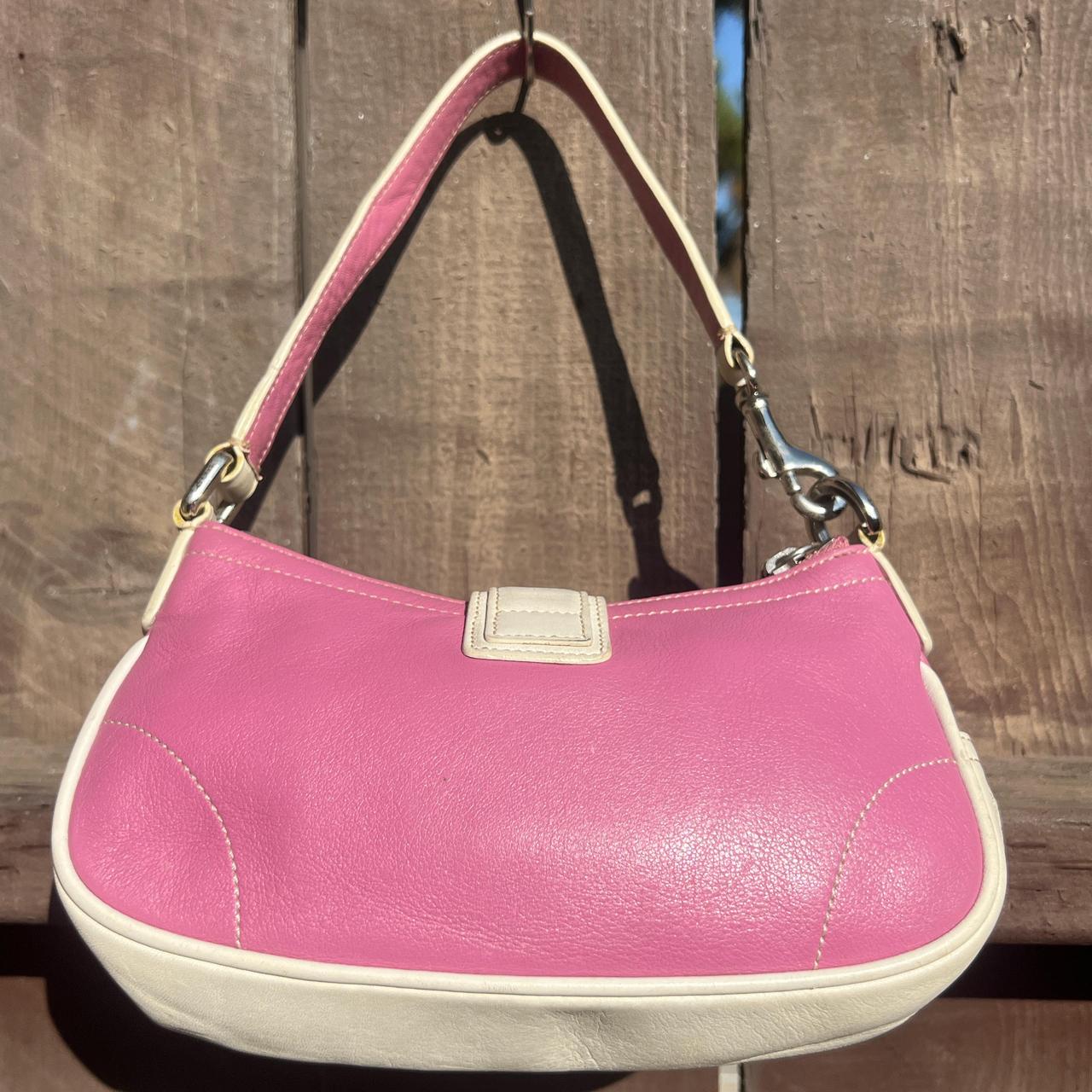 Coach y2k shoulder bag mini buckle leather pink white - Depop
