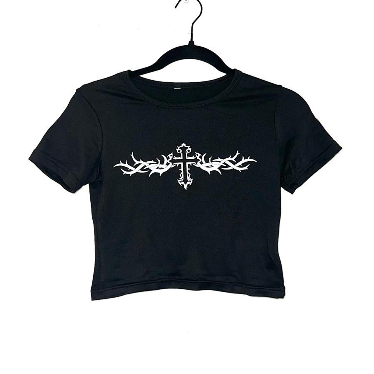 cross crop top super 2000s no tags, fits like a... - Depop