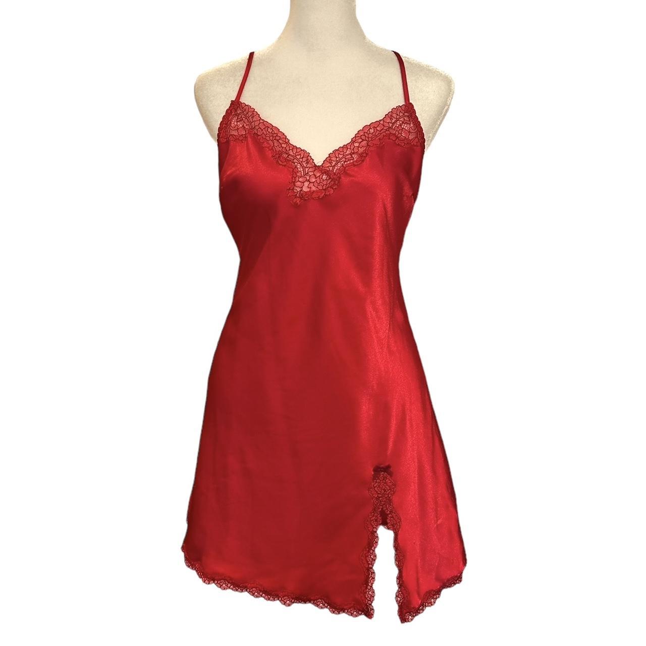 victoria’s secret red silky mini lingerie dress with... - Depop