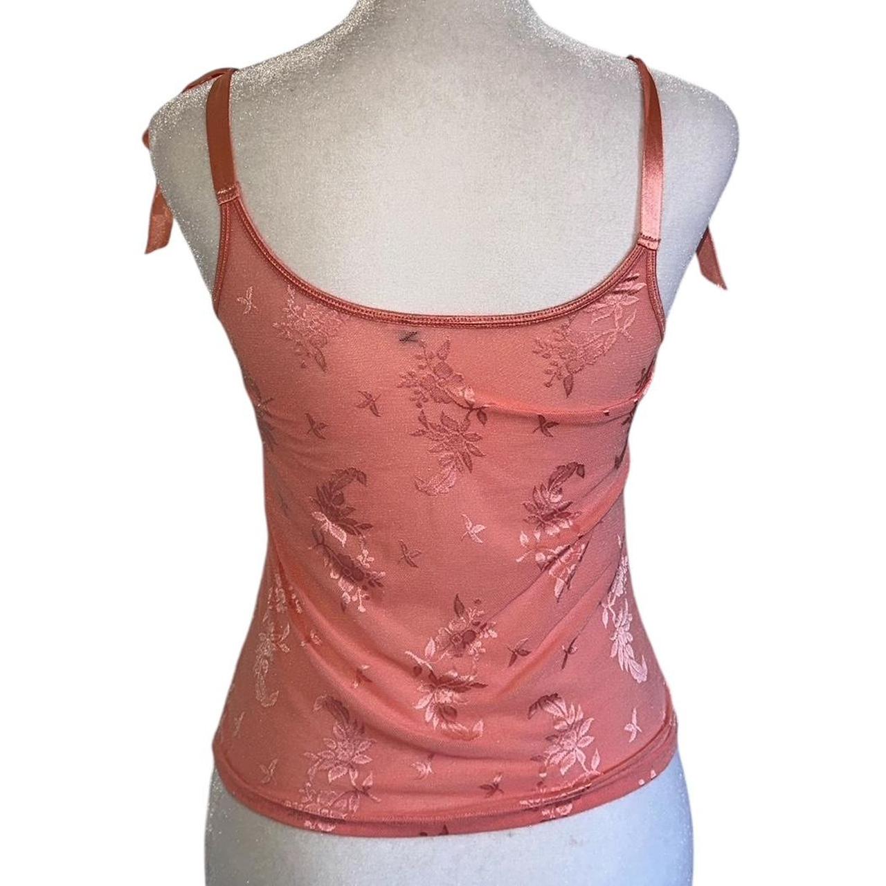 pink sheer cami top with floral detailing straps... - Depop