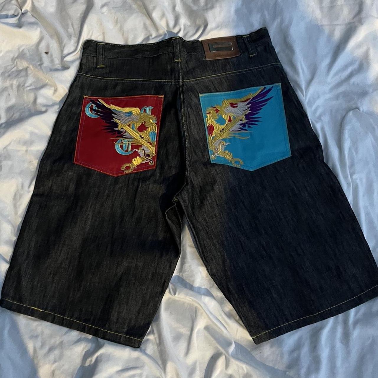 Heavy detailed Coogi jorts Crazy embroidery details... - Depop