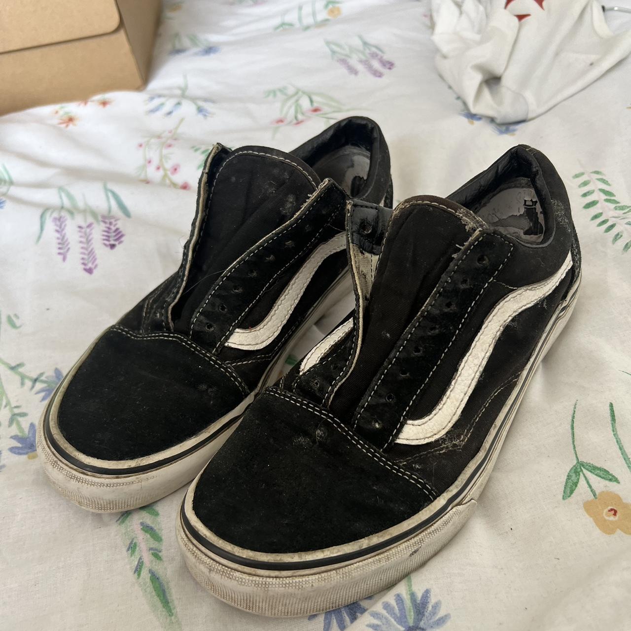 Black & White vans with no laces - Depop