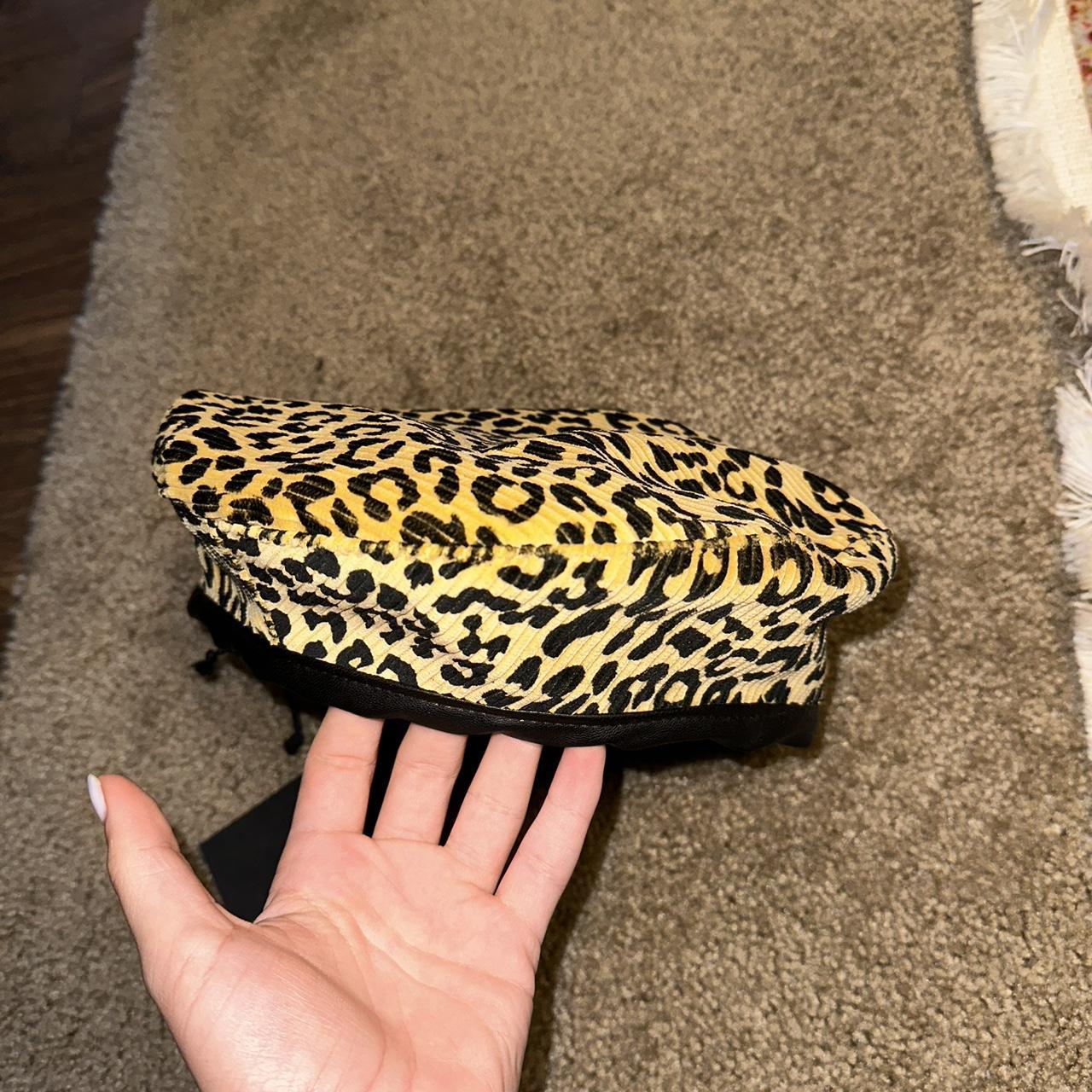 Noah NY leopard Beret Leather trim/ corduroy... - Depop