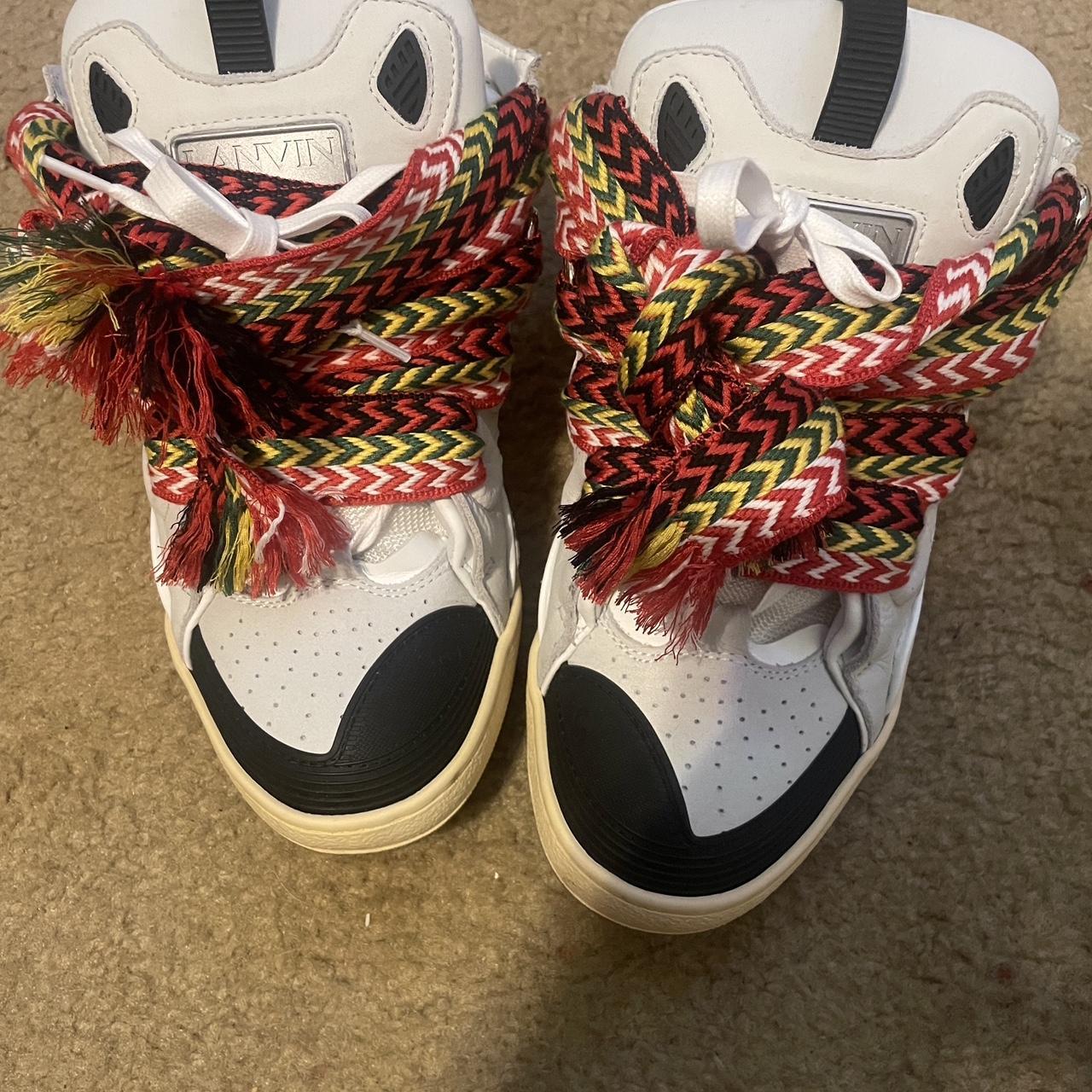 Lanvin Men's White and Red Trainers | Depop