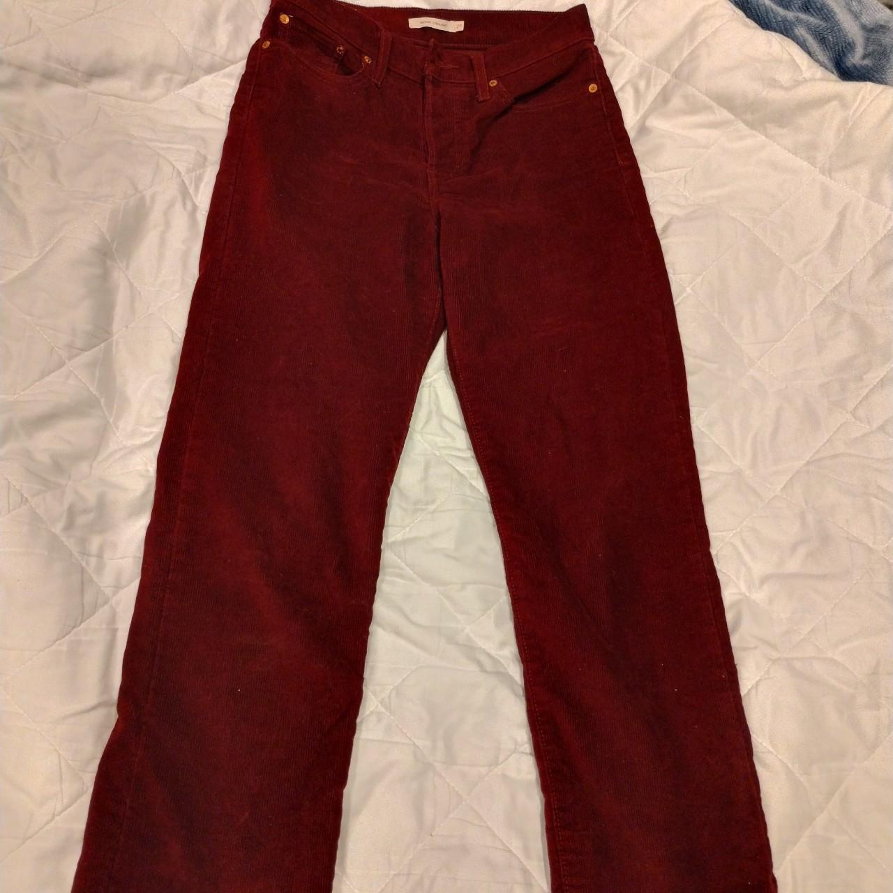 Corduroy maroon pants, straight leg fit - Depop