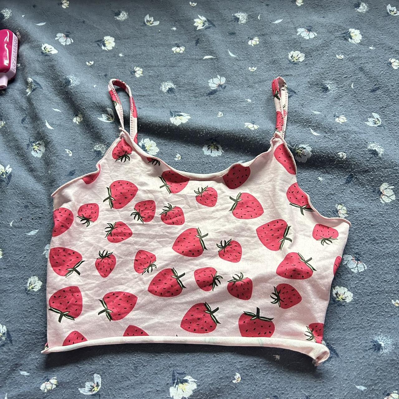 cute strawberry tank top size large shein - Depop