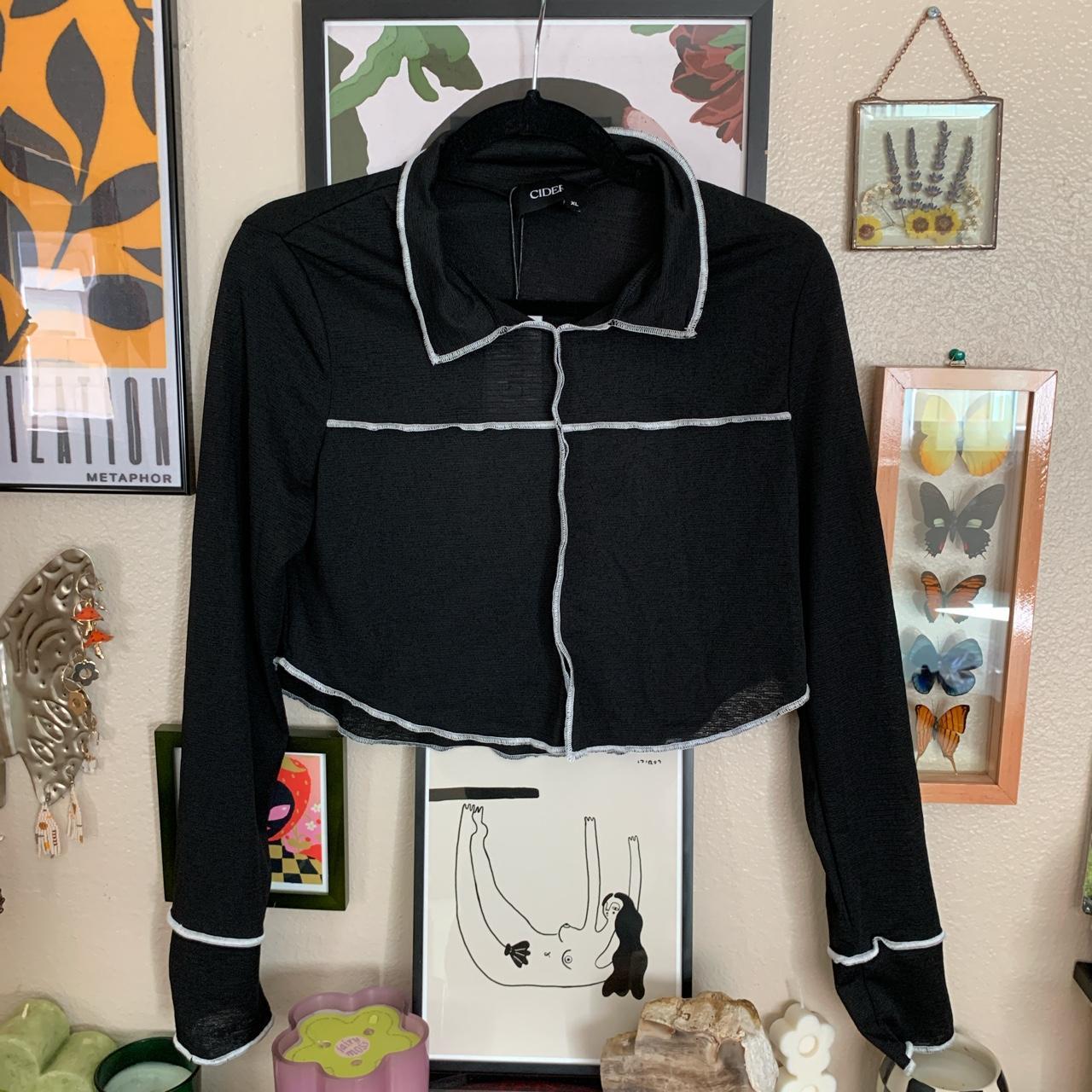 Cider Black and white collared long sleeve crop top... - Depop