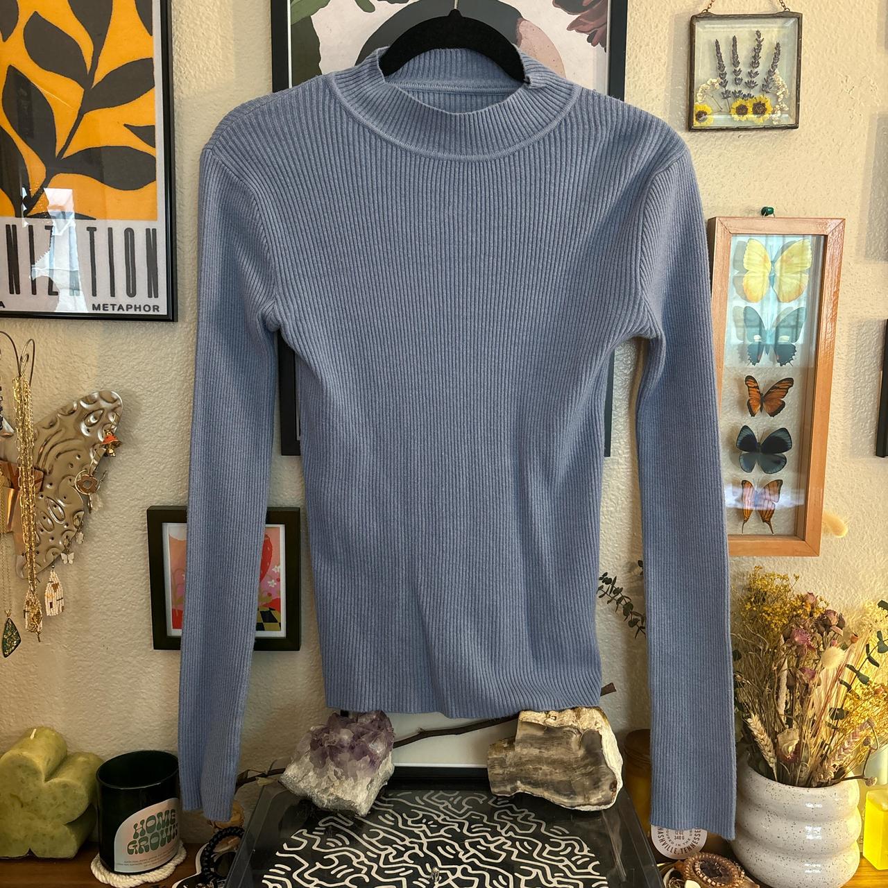 Super soft dusty blue mock neck long sleeve top... - Depop